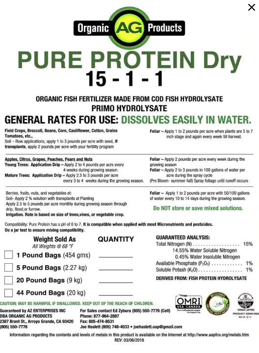 Pure Protein Dry - Organic Fish Aminos | Green Dragon Grow Supply